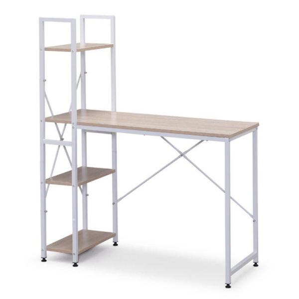 4段階のラックにファイルや小物、Wi-Fiルーターなどを収納でき、デスクを有効に活用できます。脚底にアジャスターがついているので、がたつきを防止します。天板には耐水性・耐熱性に優れたパーティクルボードを使用、汚れてもさっと拭けるのでお手入れ...