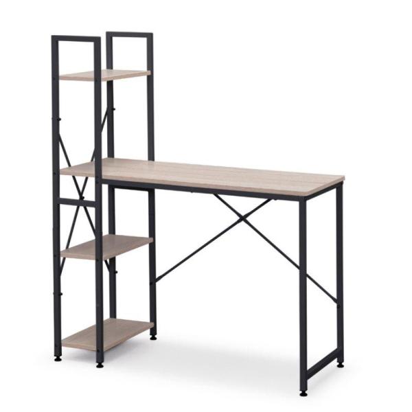 4段階のラックにファイルや小物、Wi-Fiルーターなどを収納でき、デスクを有効に活用できます。脚底にアジャスターがついているので、がたつきを防止します。天板には耐水性・耐熱性に優れたパーティクルボードを使用、汚れてもさっと拭けるのでお手入れ...