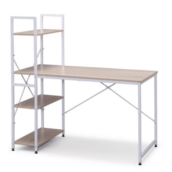 4段階のラックにファイルや小物、Wi-Fiルーターなどを収納でき、デスクを有効に活用できます。脚底にアジャスターがついているので、がたつきを防止します。天板には耐水性・耐熱性に優れたパーティクルボードを使用、汚れてもさっと拭けるのでお手入れ...