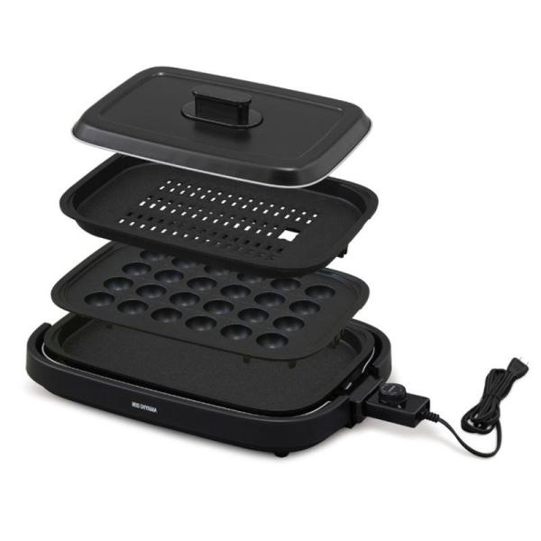 余分な油を落とす、穴あきプレートを採用した網焼き風ホットプレートです。穴あきプレートで油を落とすため、煙が発生しにくく、また油の飛び散りも少ないので片付けが簡単です。穴から落ちた油は水受皿へ落ちるので、お手入れが簡単です。プレートは平面プレ...