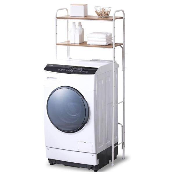 インテリアに馴染む木目調の棚板は、ランドリー周りをおしゃれに収納できます。上段は約7cm間隔で3段階、下段は約15cm間隔で2段階、収納物に合わせて高さ調整が可能です。脚部アジャスターにより、がたつきを防止しています。付属している大きい脚部...