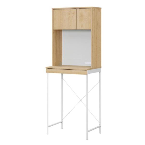 ペール上のデッドスペースを有効活用できます。扉内は高さを調節できる可動棚になっているので、収納物に合わせて調整できます。下天板は熱、水、傷に強いメラミン樹脂を使用しています。調理家電が置けるほか、作業台としても使用できます。2口コンセント付...