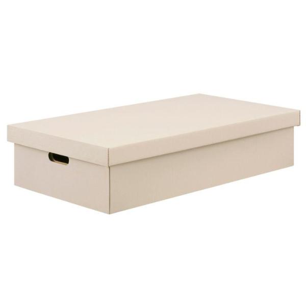 段ボール製のふた付き収納ケースです。ベッド下やクローゼット、ボックスと併せて使用したり場所を問わずお使いいただけます。小物や衣類、おもちゃなどが収納できます。取っ手付きで持ち運びもらくにできます。段ボール製のため不要になった際に捨てやすく処...