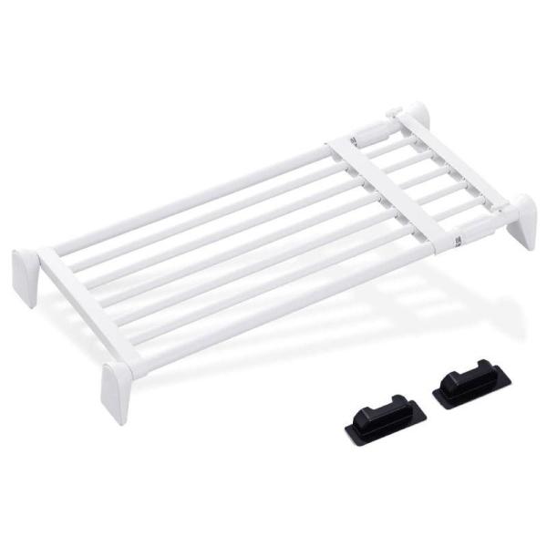 ランドリーやキッチン周りの小物収納、クローゼット内への取り付けなど、収納力をアップすることができます。大型圧着板でしっかり固定します。圧着部をL字型にすることで、十分な耐荷重を実現しました。段差のある壁も取り付け可能です。ひとりでも簡単に取...