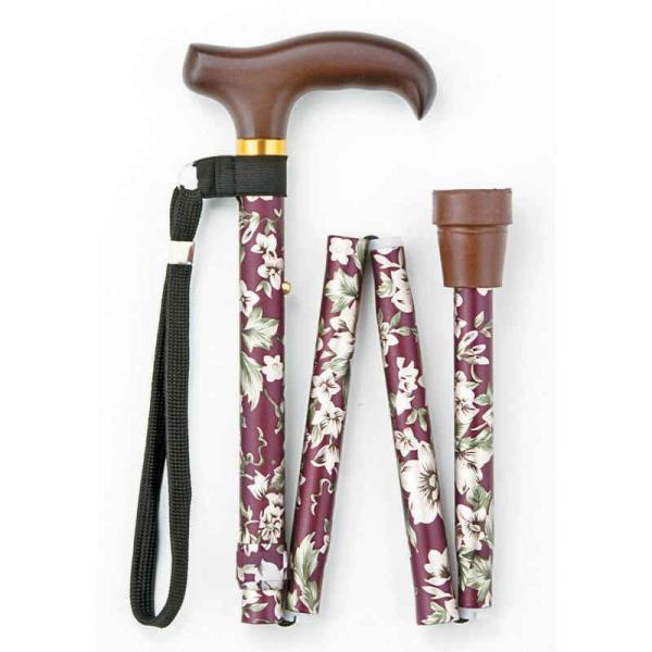 折りたためるので、使用しない時はかさばらず収納しやすい杖です。赤地におしゃれな花柄のエレガントなデザインで、お出かけが楽しくなります。杖の高さは2.5cmごとに5段階調節できます。手首にストラップを通して杖を使うと、手を離しても杖が倒れない...