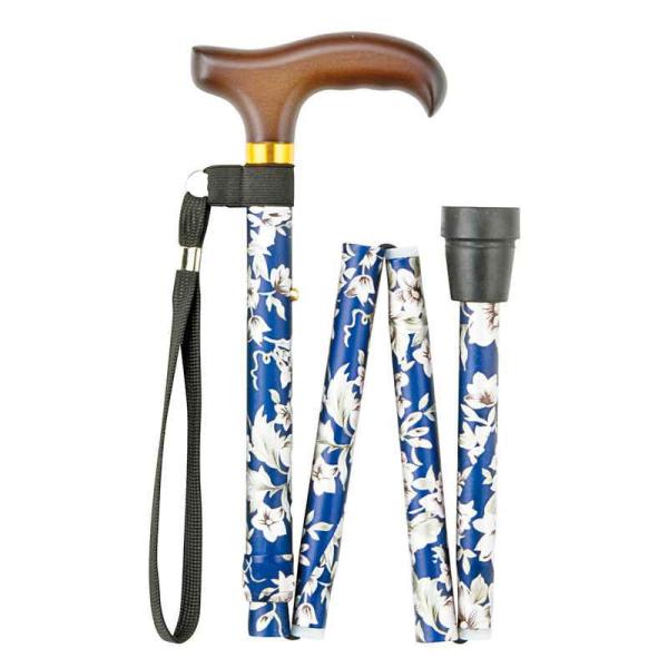 折りたためるので、使用しない時はかさばらず収納しやすい杖です。青地におしゃれな花柄のエレガントなデザインで、お出かけが楽しくなります。杖の高さは2.5cmごとに5段階調節できます。手首にストラップを通して杖を使うと、手を離しても杖が倒れない...