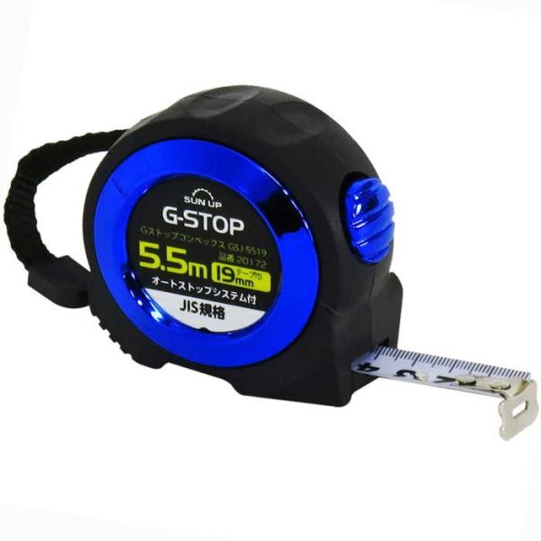 ＳＵＮ　ＵＰ ５．５MＧＳＪ−５５１９JIS規格品!!オートストップシステム採用!!ナイロンコーティングで、目盛長持ち!!テープ巾；19ｍｍ　テープ長さ；5.5m