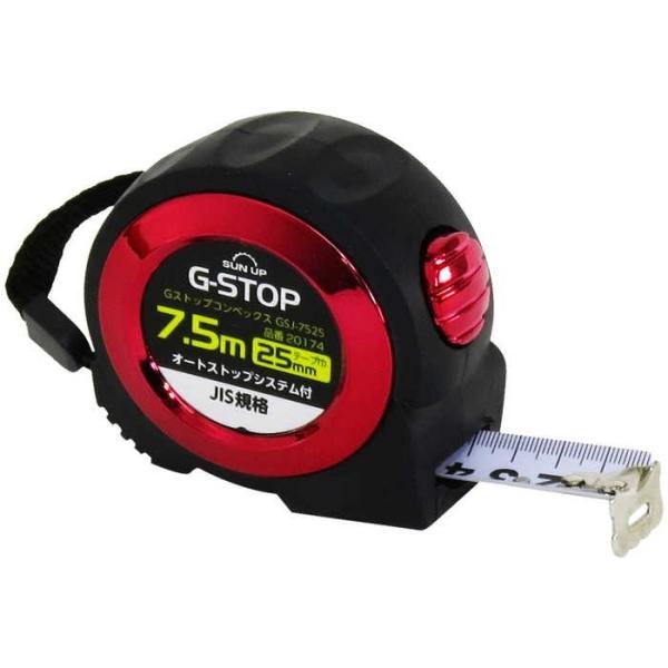 ＳＵＮ　ＵＰ ７．５MＧＳＪ−７５２５JIS規格品!!オートストップシステム採用!!ナイロンコーティングで、目盛長持ち!!テープ巾；25ｍｍ　テープ長さ；7.5m