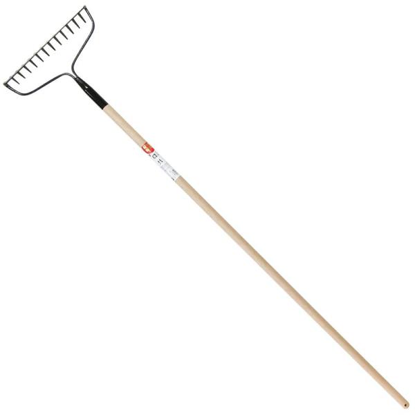 一段上の道具選び。園芸、農業で使用する日本製用具。日本製。アメリカンレーキ14本爪。日本製。土のならし作業・集草作業・田植えの作業に。全長：1720mm 横巾：360mm頭部：高炭素鋼 柄材質：天然木