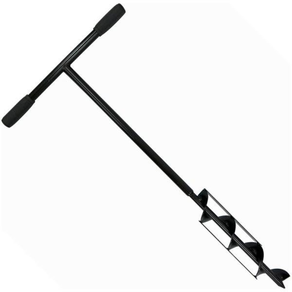 2寸5分の太さの杭を立てるための下穴が掘れます。先端がラセン状になっているので、ねじ込んでいくだけで穴が開きます。スクリュー部材質:特殊刃物鋼らせん径：75mm