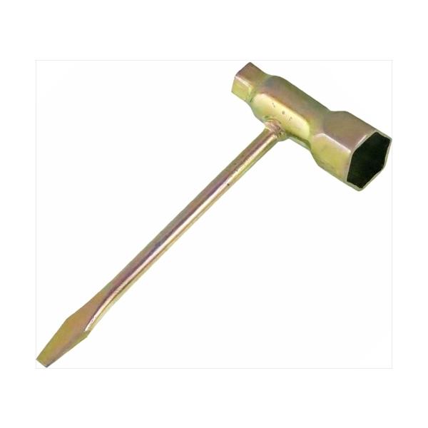 刈払機やチェーンソーのメンテナンスに！点火プラグの交換、刈払刃取付けネジの取り外し等に。レンチの軸の先端がマイナスドライバーとなっています。レンチサイズ：１０ＭＭ×１９ＭＭ適応メーカー：共立 チェーンソーなど＜注＞お買い上げ前に、チェーンソ...