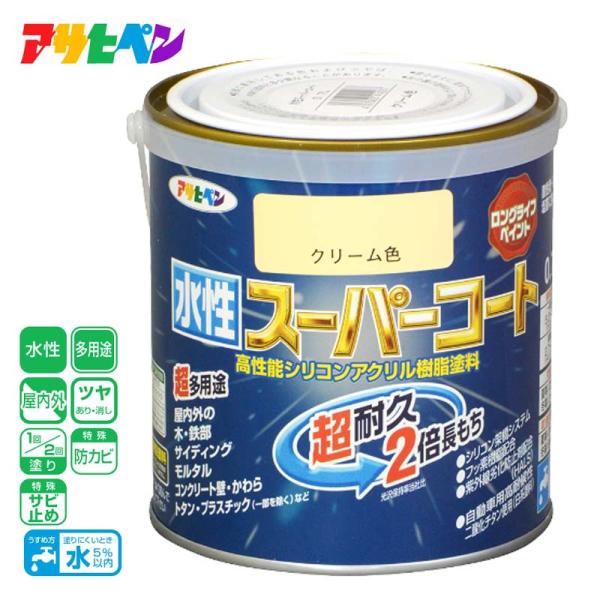 アサヒペン●特殊フッ素樹脂、シリコンアクリル樹脂のシリコン架橋システム及び紫外線劣化防止剤（ＨＡＬＳ）の相乗効果により、汚れにくく、耐久性が格段に優れた高性能塗料です。●白系塗料には自動車用塗料にも使用されている高耐候性二酸化チタンを使用し...