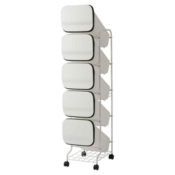 縦型スリムなワゴン付きゴミ箱です。新聞紙1面分の隙間で5種類のゴミを分別できます。ゆっくり開くプッシュ式のふたは「バタン」と音がせずストレスフリーです。捨てたゴミがこぼれにくい設計です。ゴミ袋を隠せる袋止めリング付きです。ポリ袋の収納に便利...