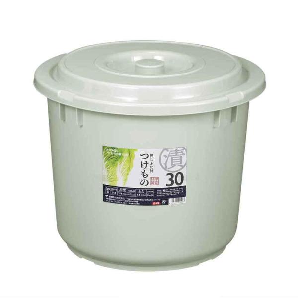 お手軽に本格的な漬物作りができるプラスチック製の漬物容器30型（押し蓋付き）です。プラスチックの中でも塩分や酸に強いポリエチレン樹脂を使用しているため、サビることがなく安心です。プラスチック製で軽いので、持ち運びやお手入れもラクラクです。均...