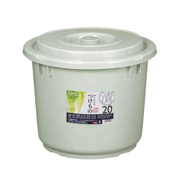 お手軽に本格的な漬物作りができるプラスチック製の漬物容器20型（押し蓋付き）です。プラスチックの中でも塩分や酸に強いポリエチレン樹脂を使用しているため、サビることがなく安心です。プラスチック製で軽いので、持ち運びやお手入れもラクラクです。均...