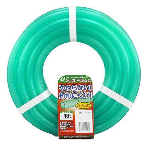 ねじれ・折れグセが付きにくい加工を施したホースです。家庭用給水用具、家庭用散水用具としてお使いいただけます。寒くてもやわらかく耐寒性に優れています。流体を確認することができるクリアタイプです。【仕様】商品サイズ：内径/約15mm 外径/約2...