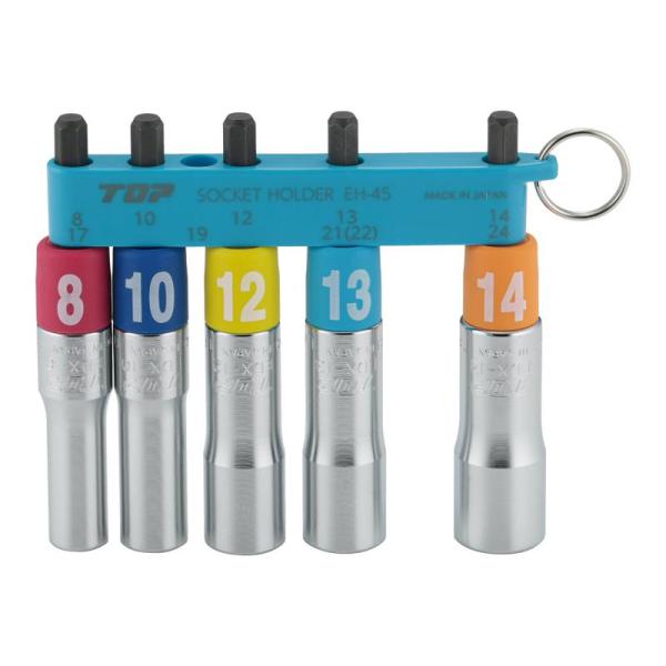 狭い建築現場での組立、解体作業に最適。各種産業用ボルト・ナットの着脱に。パワーが強い電動工具機種(14.4V・18V)に適しています。シャンク差し込み穴の独自設計でキレイに収納可能。セット内容：EDX-8・10・12・13・14 EH-45...