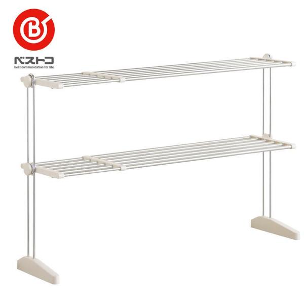 ネジ・クギ不要で置くだけで簡単設置。壁等を傷つけません。キッチンまわりの小物や調味料を効率よく収納します。棚の高さは調節可能。【仕様】〇サイズ：W 64〜94×D 20×H 50cm〇重量：1550g〇耐荷重(約)：10kg〇材質：パイプ部...