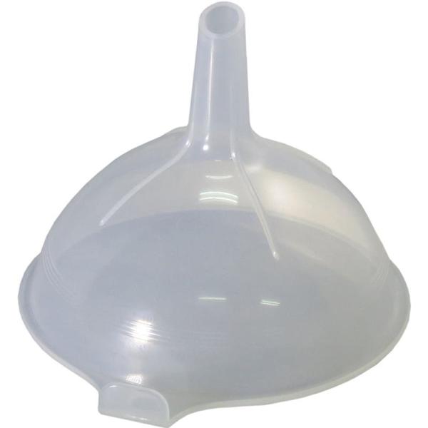 容器に液体などを注ぎ入れる時に便利なジョーゴです。半透明なので注いでいる状態が確認できます。ご注意：漏斗を火のそばに置くと変形・破損の原因になります。注ぎ口寸法：約90mm材質：ポリプロピレン耐熱温度：120°