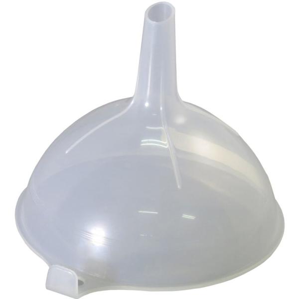 容器に液体などを注ぎ入れる時に便利なジョーゴです。半透明なので注いでいる状態が確認できます。ご注意：漏斗を火のそばに置くと変形・破損の原因になります。注ぎ口寸法：約150mm材質：ポリプロピレン耐熱温度：120°