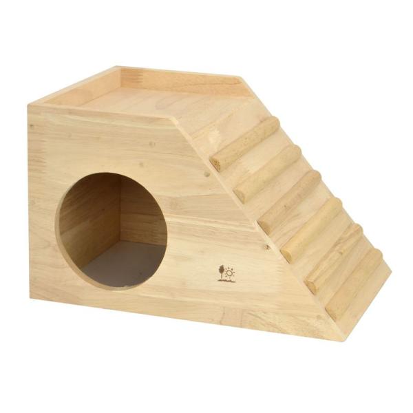 小動物用木製ハウス登ったり、隠れたり！。見晴らし台へ、スロープで上がれる木製の隠れ家ハウス。プレーリードッグにもピッタリ！【材質・素材】白カバ【原産国または製造地】中国【サイズ】幅300×奥行200×高さ170mm