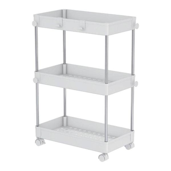 ●組立て簡単。リビング・キッチン・トイレ・バスルーム等、使い場所を選ばない多段カート です●トレー底のプラス型デザイン穴で、通気性も抜群●トレーにはパーツを差し込む溝付き。差し込みパーツは、フック付とフック無しが付属しているのでお好みで選択...