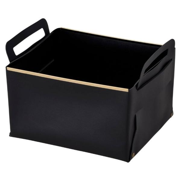 ●折りたためるフェイクレザーの小物入れ●アクセントに、ボタンとフレームをゴールドカラーに仕上げました●化粧品やタオル、ステーショナリーなどの整理に。水分や油分などを吸収しづらい生地なので、お手入れはサッと拭き取るだけ●製品サイズ（約）／幅3...