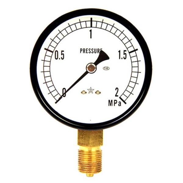 右下精器 Ｓ−３１・２．０ＭＰＡ【用途】圧力瞬時変化割合3パーセント/秒以内の定圧力の計測(空気、水、油等)。【機能・特徴】ケース及びカバーは電着塗装で耐蝕性に優れています。製作に付きましてはJISB7505ブルドン管圧力計に準拠しておりま...