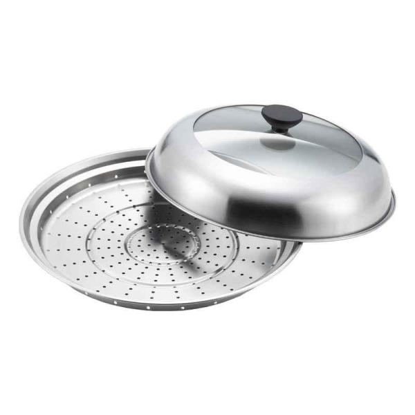 28〜30cmのフライパンに対応するフライパン用蒸し器です。ガラス蓋なので、蓋を開けずに中を確認できます。深型のドームタイプの蓋でたっぷり調理できます。耐久性に優れ、お手入れが簡単な18-8ステンレス製です。茶碗蒸し、温野菜、シュウマイなど...