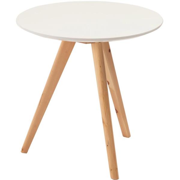 ホワイトの天板と天然木の脚の組み合わせが温かみのある印象を与えてくれるサイドテーブル。シンプルで無駄のないデザインがお部屋の雰囲気をお洒落に演出してくれます。ベッドともソファとも相性の良い高さです。〇カラー：ホワイト〇サイズ：W50×D50...