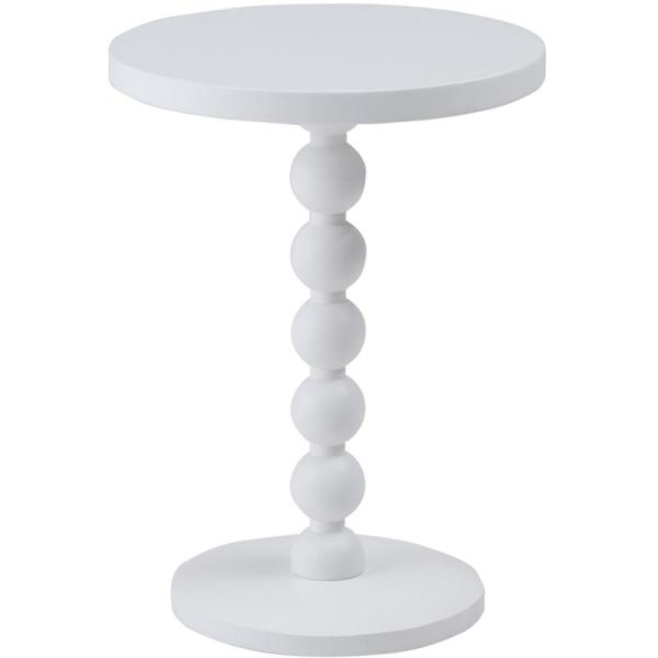 優しい空間を作るラウンドデザインベッドやソファ周りで活躍するサイドテーブル支柱の球体が特徴的で置くだけでおしゃれな演出に。様々なインテリアに合わすことが出来ます。〇カラー：ホワイト〇サイズ：W35×D35×H47.5cm〇材質：天然木(パイ...