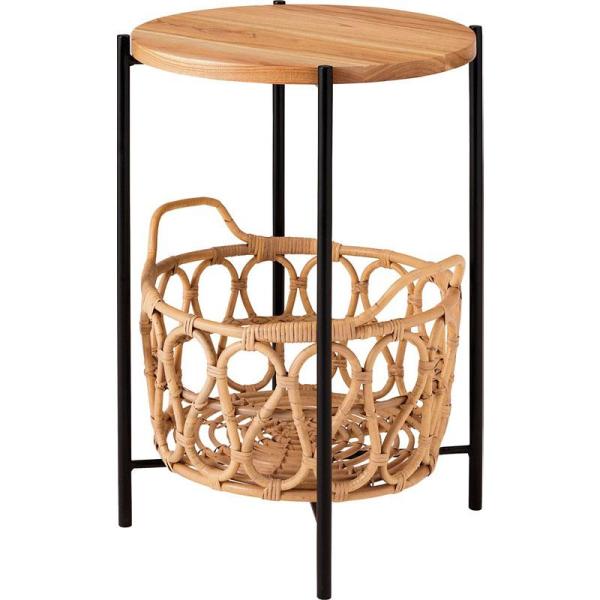 ・サイドテーブルとして高さ60cmと、サイドテーブルとして最適な設計です。ソファ横やベッド脇など、様々な場所で活躍してくれます。・スチール×ウッドの異素材MIX天板のウッドやバスケットのラタン素材があたたかさを演出しながら脚部にスチールを使...