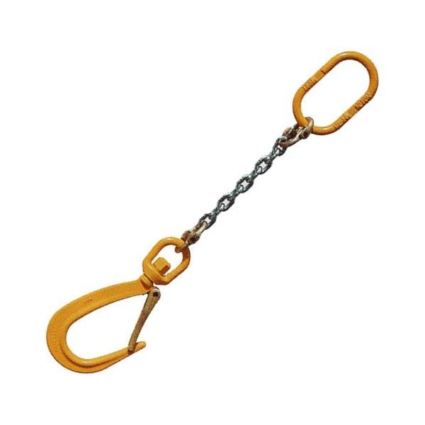 ＨＨＨスイベル機能付ファンドリーフック　ＹＦ１．５に、リング・チェーンがセットになった１本吊りチェーンフックです。チェーンはメッキ付強力チェーンです。(チェーンフックにはシリアルＮＯ．と、使用荷重を明記した専用タグが付いています)仕様:使用...