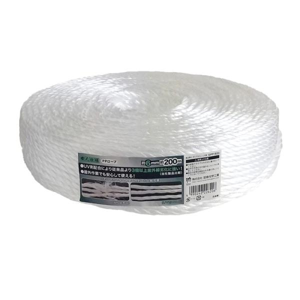 UV剤配合により従来のPPロープより3倍以上紫外線劣化に強い(当社同等品皮革) 屋外作業でも安心して使える！ 製品寿命が延長される事により、廃棄焼却されるプラスチックの量を少しでも減らす事が出来ます。全てのサイズ品が溶着加工されており切り口...