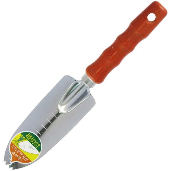 ガーデンヘルパー ＦＧ−２Ｗ少しの力でしっかり握れるフィットグリップ根切りに使えるギザ刃付きです。植物の植替え、寄植え作業に。目盛り付きのため土の深さを計測できます。細幅タイプのため、植替えに最適です。