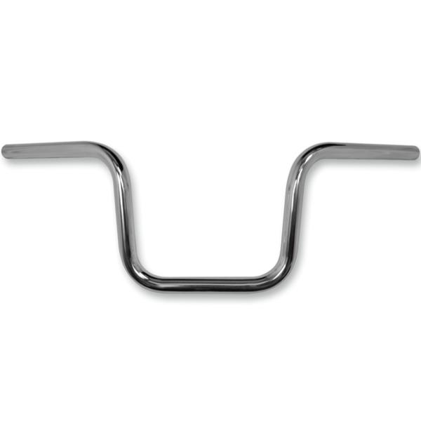 【適合】電子制御スロットル車用※ケーブルスロットル車へ装着の際は別売のハンドルバープラグ（0634-0331）で右側の切り欠きを塞いでください。【商品説明】ハーレー用 1インチ径のエイプハンドルバーです。幅は狭め。ライズはストレートに立ち上...