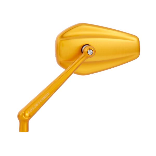 【商品説明】スッキリとした滑らかなデザインのミラー。ミラーヘッドとステムはビレットアルミニウム製で高級感ある仕上がり。丁度よい大きさで後方の視認性が良いカスタムミラー。ステムにはメーカーロゴが刻まれています。左右別売右用【カラー】ゴールド【...