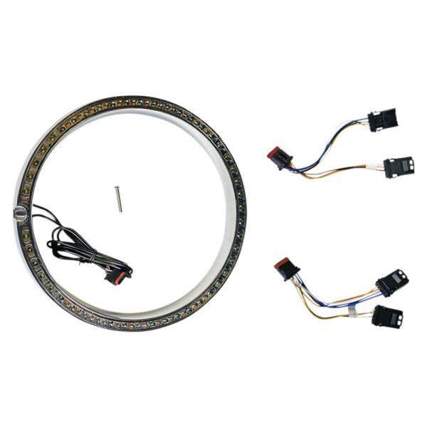 【適合】2024 FLHTK、FLHRXS2014〜2023 ツーリング【商品説明】LEDランニングライト、ウインカー機能付きのトリムリング。通常走行時はホワイト光のランニングライト、ウインカーをつけるとアンバーに点灯します。スモークレンズ...