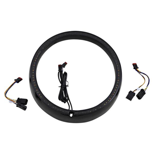 【適合】2024 FLHTK、FLHRX2014〜2023 ツーリング【商品説明】LEDランニングライト、ウインカー機能付きのトリムリング。通常走行時はホワイト光のランニングライト、ウインカーをつけるとアンバーに点灯します。スモークレンズ。...