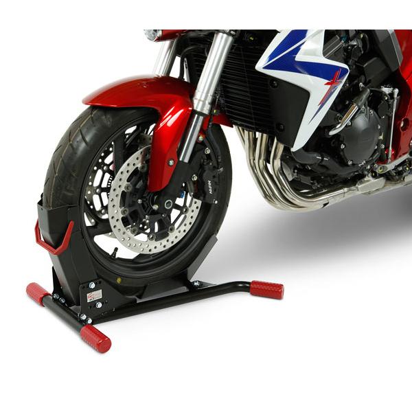 【適合】15〜19インチフロントホイール用タイヤ幅90mm〜130mm用【商品説明】フロントホイールを固定するスタンドです。狭いスペースに駐車する際や、メンテナンス時に役立ちます。15〜19インチ径、タイヤ幅90〜130mmまで使用できます...