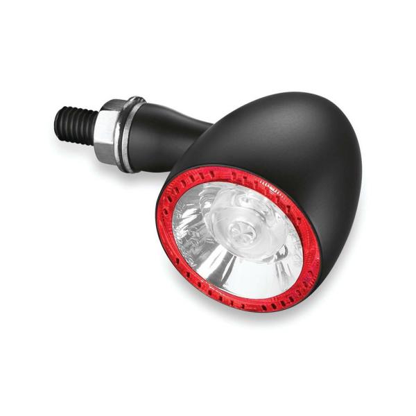 【適合】全車種【商品説明】テールライト、ブレーキライト一体型の小型LEDブレットウインカー。リア用。金属製の質感の高いボディで、点灯部は外輪部とセンターに分かれています。外輪部はテールライトとストップライトが点灯します。ポジション、ブレーキ...