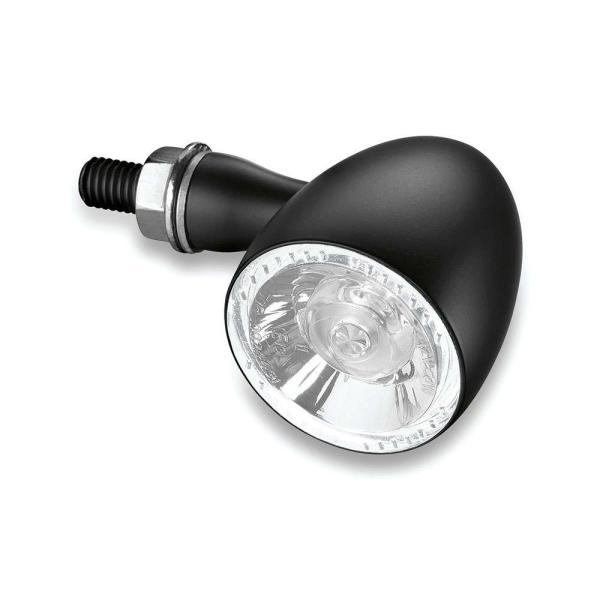 【商品説明】ポジションライトが外側に組み込まれた小型のLEDブレットウインカー。フロント用。金属製のボディで、点灯部は外輪部とセンターに分かれています。外輪部はポジションライトを点灯可能です。ウインカー点灯時には点灯側のポジション灯が自動消...