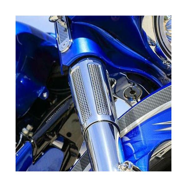 【適合】2014以降 ツーリング、トライク※倒立フォークモデルは不可【商品説明】Speed Freak シリーズ　フォークスライダー・カバーです。デザインはホットロッドのグリルをイメージしたSpeed Freakです。フォークスライダーカバ...