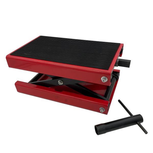 【商品説明】ホイールやサス、下回りのメンテナンスに必要なジャッキです。最大荷重1100ポンド（約498Kg)前輪もしくは後輪をリフトアップできます。最低地上高が低く、ローダウン車にもお使い頂けます。持ち上げにはHEXソケット（別売）もしくは...