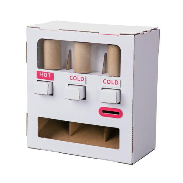 夏休み・冬休み・春休みの自由工作に！ノリやハサミを使わず、差し込むだけで組み立てることができるダンボールの工作キット！ボタンを押すと缶が出てくるよ！