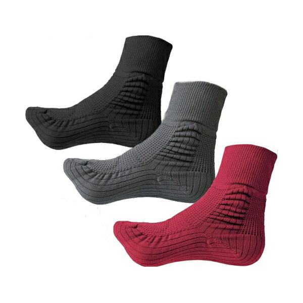 特許製法により足先運動を増進！つま先の上下動を増幅する編み構造の靴下！つま先が大きく動くことで、自然に歩幅が広がり歩行速度がアップ！