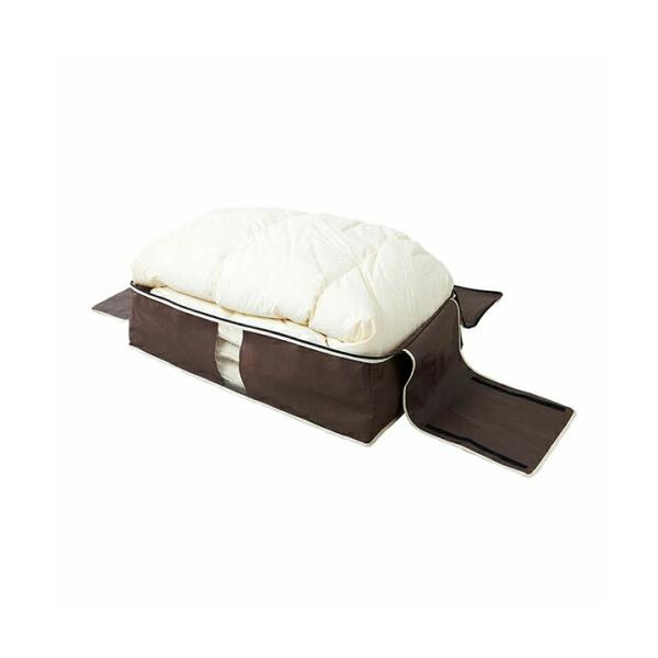 炭入りシートを内蔵した3層構造！ボリュームのある布団一式を幅広テープでコンパクトにカンタン収納！中身が見える透明窓付きだから収納したものが、ひと目でわかる！