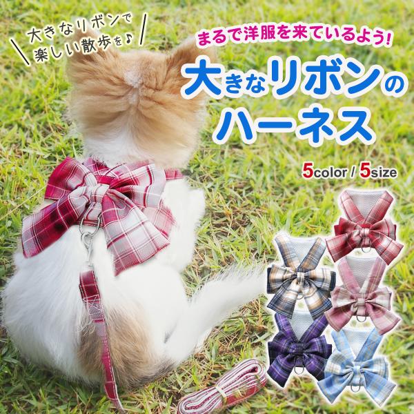 まるで洋服を着ているような大きなリボンで楽しい散歩を！５カラー　5サイズ対応○大きいリボンでかわいい愛犬の魅力をより引き立てます○メッシュ加工で通気性抜群○簡単着脱　ボタン付き○2か所のボタンでサイズ調整可能○同色のおしゃれなリード付　12...