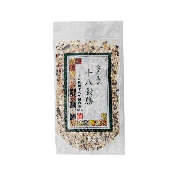 「十八穀膳　150g」は、陰陽五行に基づき18種をバランス良く配合した雑穀です。純国内産100％なので安心。トレハロース入りだから、冷めても美味しくお召し上がりいただけます。■メーカー　宝寿園■区分　健康食品/自然食品、甘味料、調味料など/雑穀