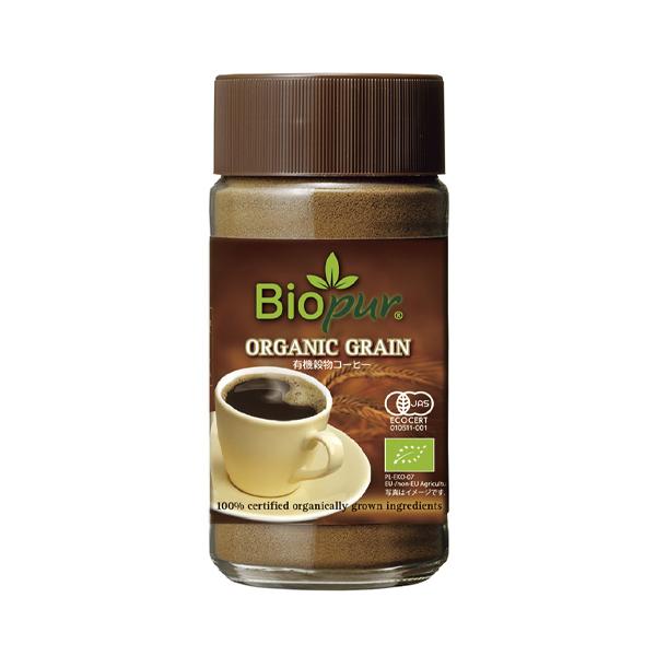 「ビオピュール　オーガニック穀物コーヒー　100g」は、有機穀物(ライ麦・チコリ・麦芽など)をバランスよくブレンドしたノンカフェインのコーヒー風飲料です。牛乳や豆乳などの植物性ミルクにも溶けやすく、よく合います。有機JAS認証。■メーカー　...